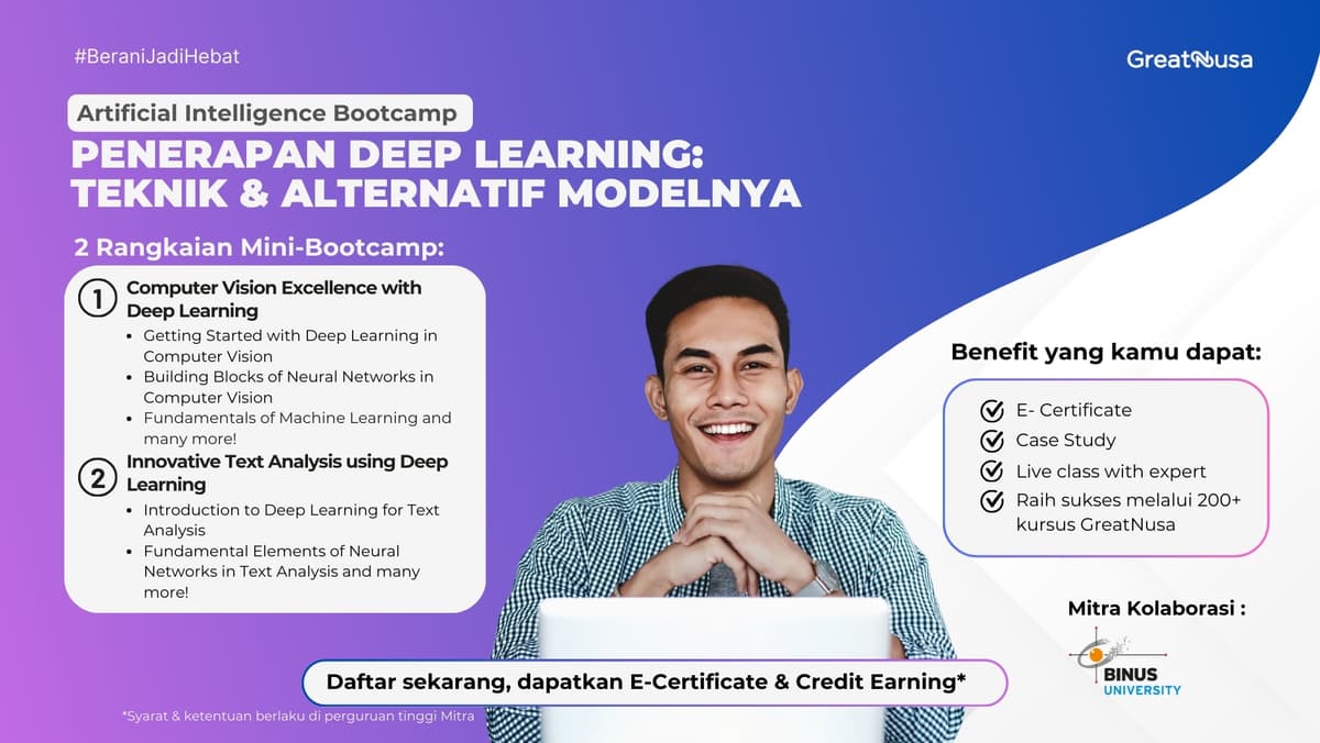 Artificial Intelligence Bootcamp - Penerapan Deep Learning: Teknik & Alternatif Modelnya | GreatNusa